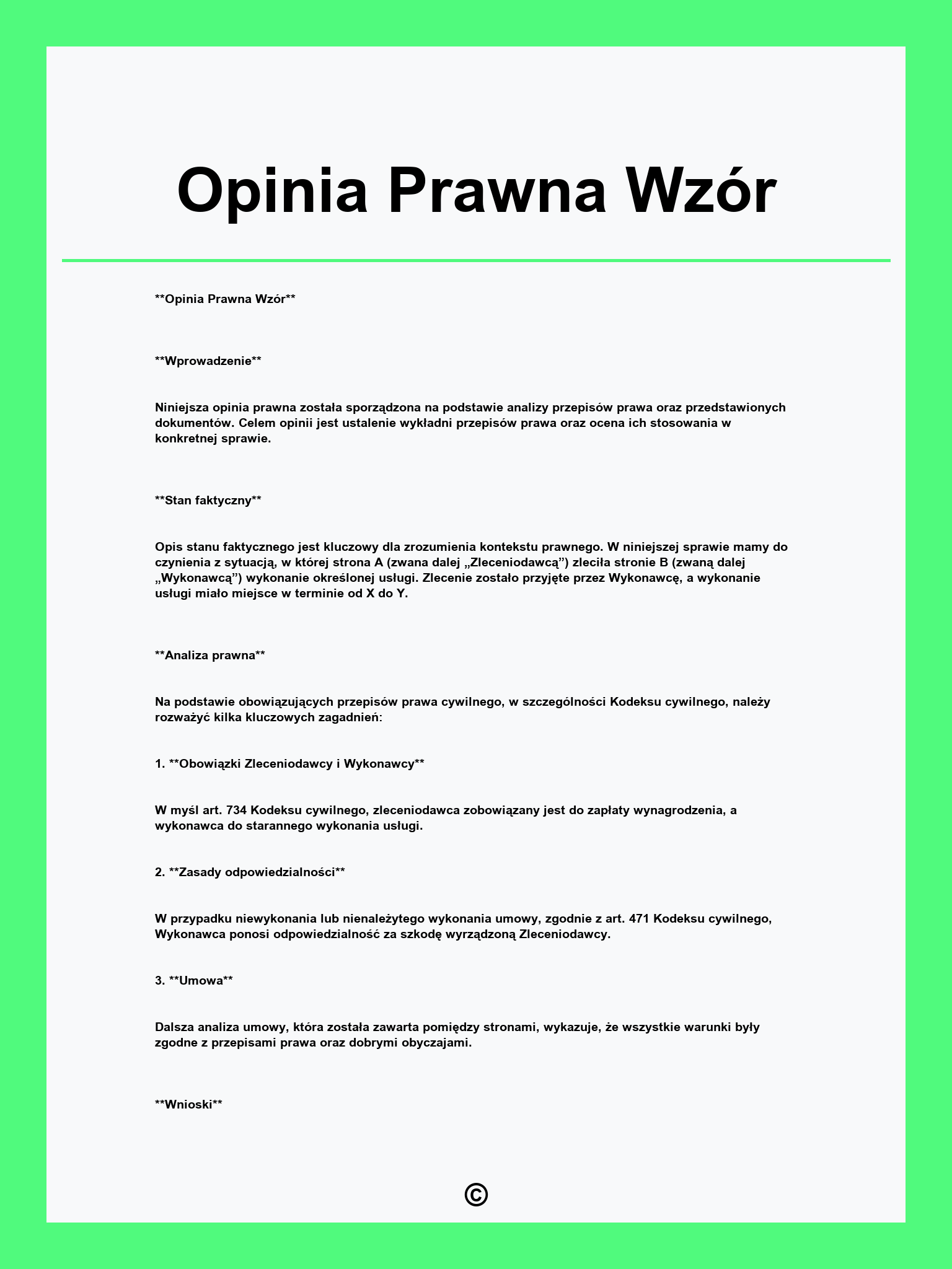 Opinia Prawna Wzór